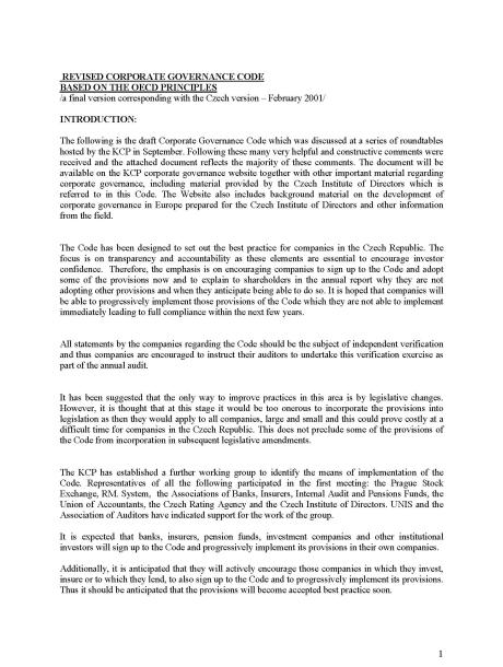 Revised Corporate Governance Code (Based on OECD Principles 2001) | ECGI